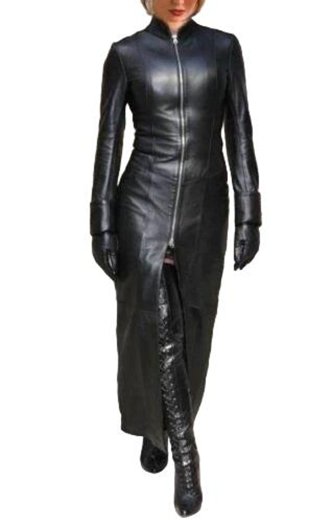 Women’s Leather Trench Coat – Long Duster With Corset Back Laces - Etsy