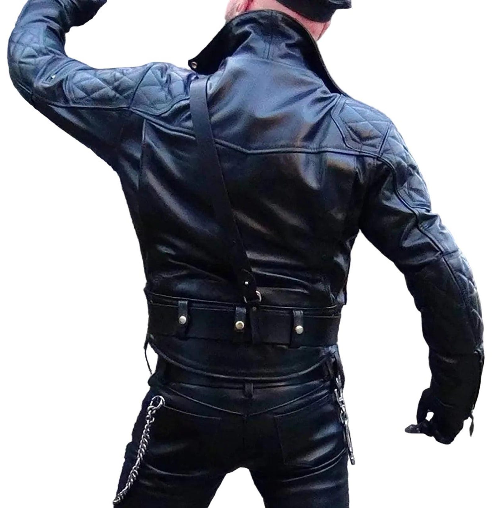Men’s Brando Leather Biker Jacket With Quilted Panels & Side Laces - Etsy