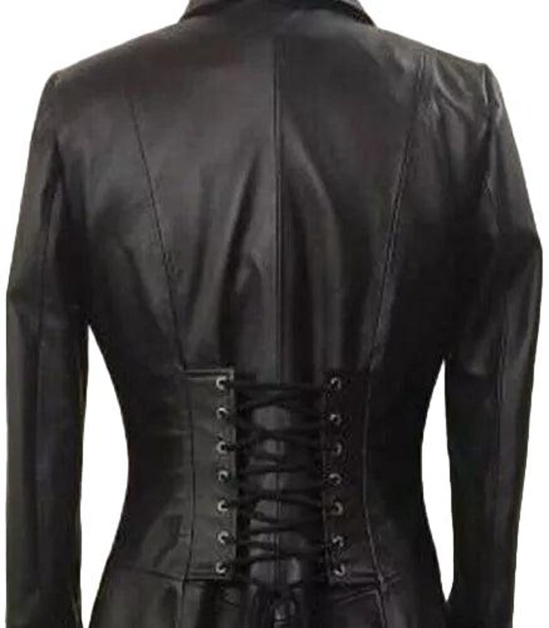 Women’s Leather Trench Coat – Long Duster With Corset Back Laces - Etsy
