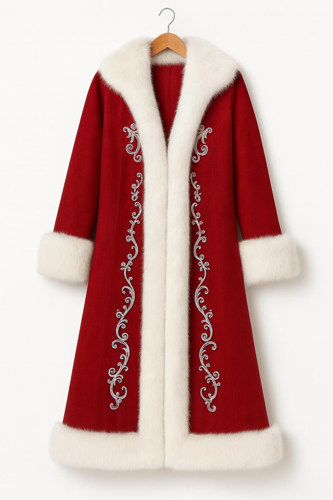 Luxury Red Christmas Coat With White Faux Fur & Silver Embroidery - Etsy
