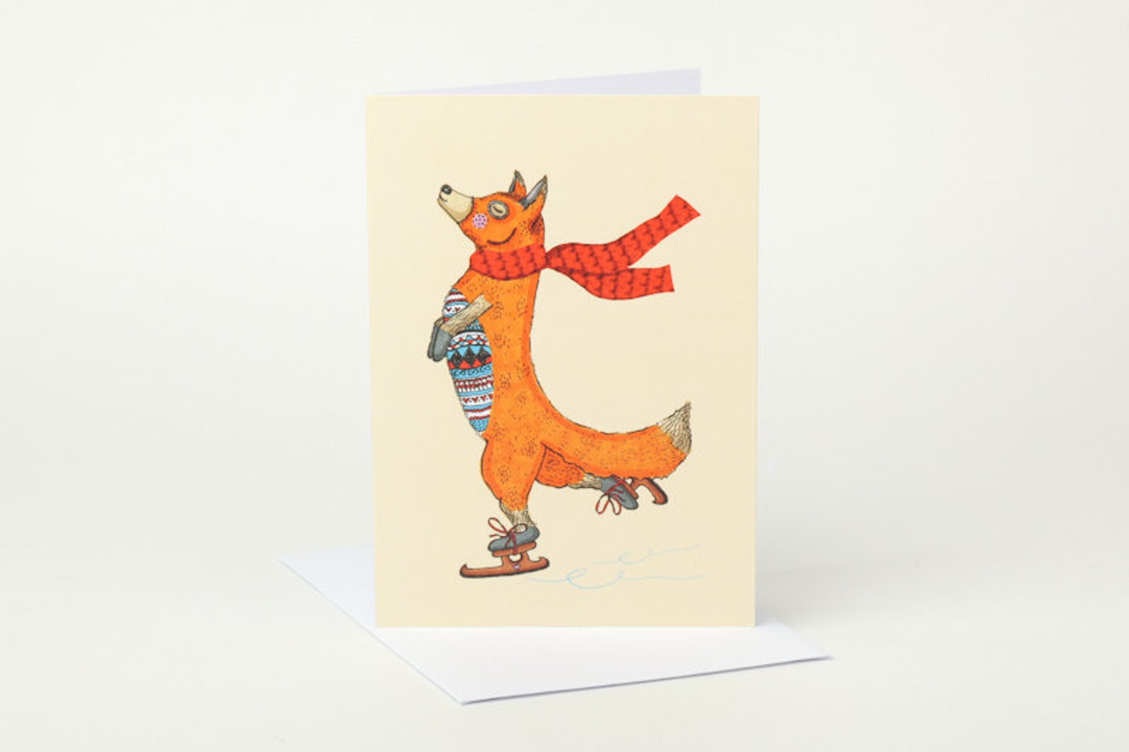 Ice Skating Fox Christmas Card - Etsy