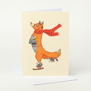 Ice Skating Fox Christmas Card - Etsy