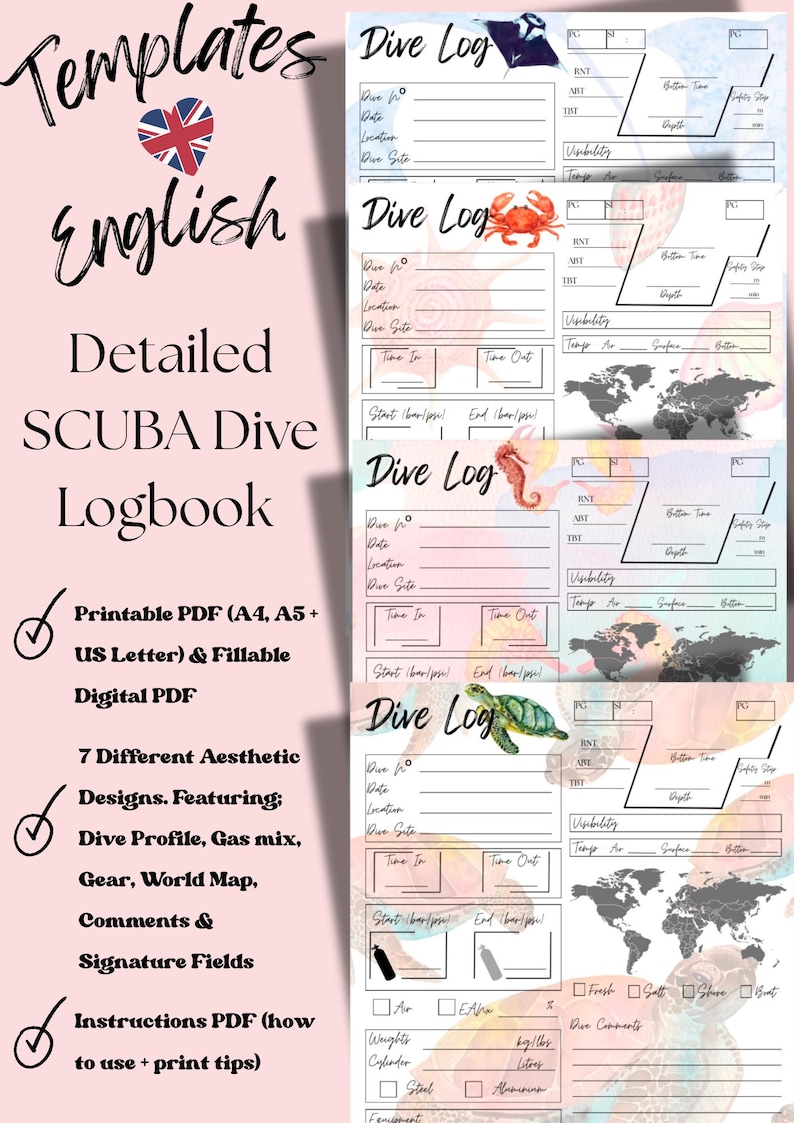 Printable Dive Log Book - Turtle Theme | SCUBA DIVING - Etsy