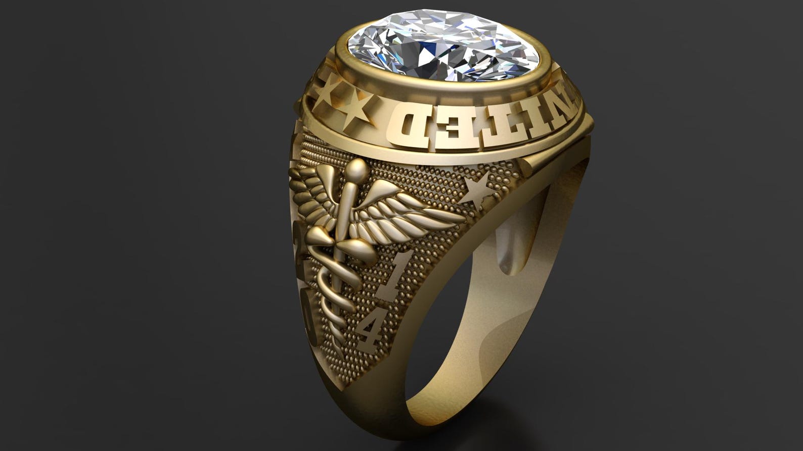 Military Signet Ring 3D Model: Gemstone Caduceus (digital Download, STL ...