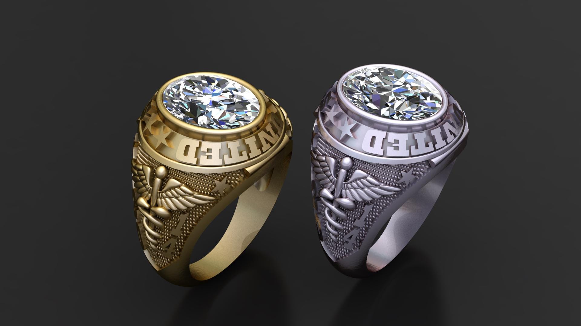Military Signet Ring 3D Model: Gemstone Caduceus (digital Download, STL ...