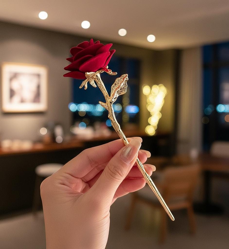 Velvet Red Rose Hair Pin, Gold Hanfu Hair Stick - Etsy