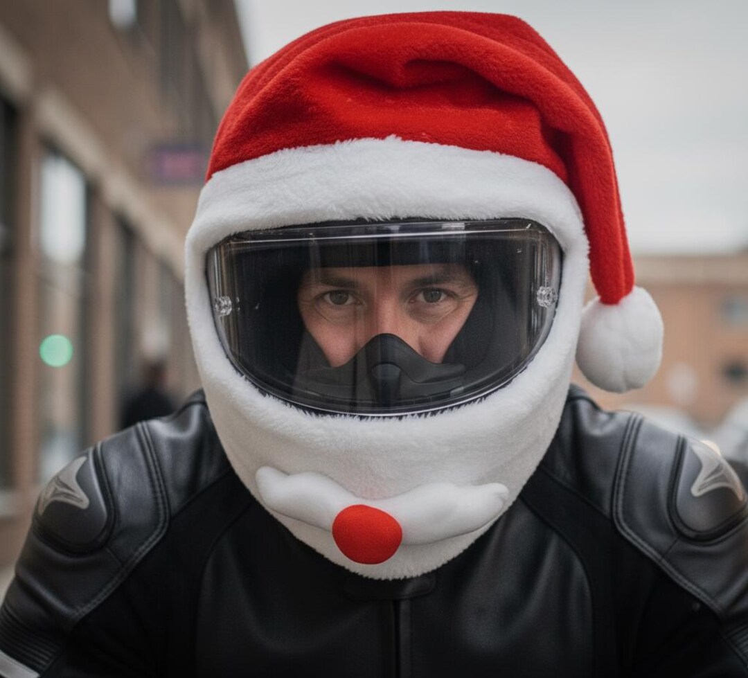 Santa Motorcycle Helmet Cover | Plush Christmas Biker Gift - Etsy