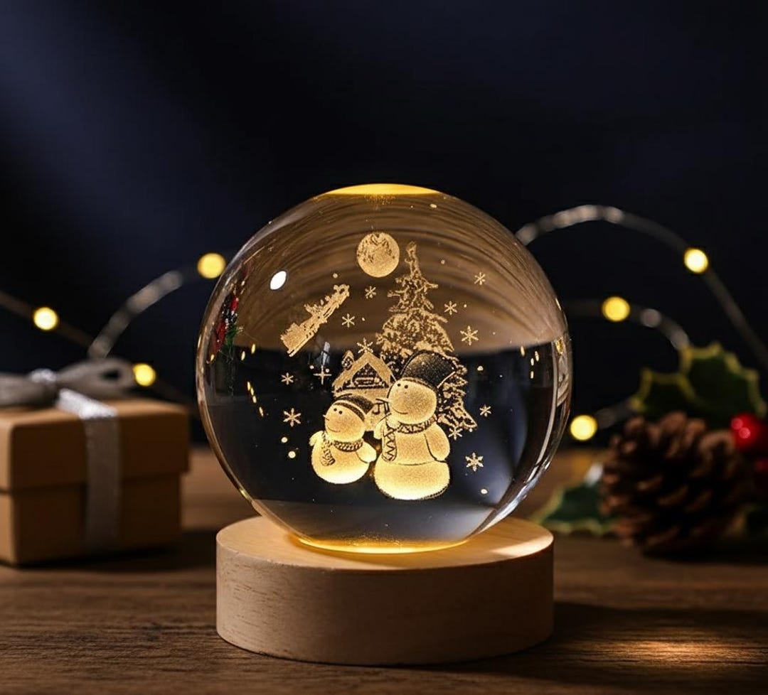 3D Laser Engraved Christmas Crystal Ball | LED Holiday Decor - Etsy