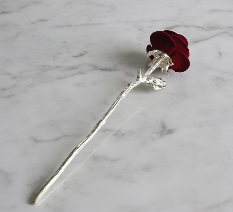 Velvet Red Rose Hair Pin, Gold Hanfu Hair Stick - Etsy
