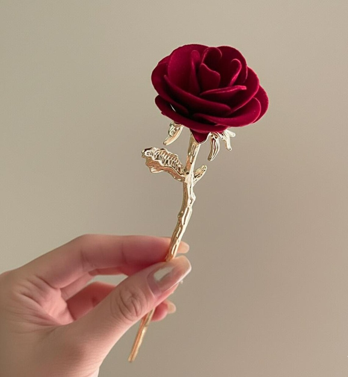 Velvet Red Rose Hair Pin, Gold Hanfu Hair Stick - Etsy