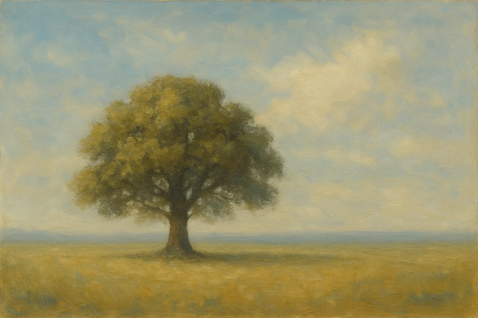 Solitary Tree in Field | Zen Oil Painting Landscape | Peaceful Digital ...