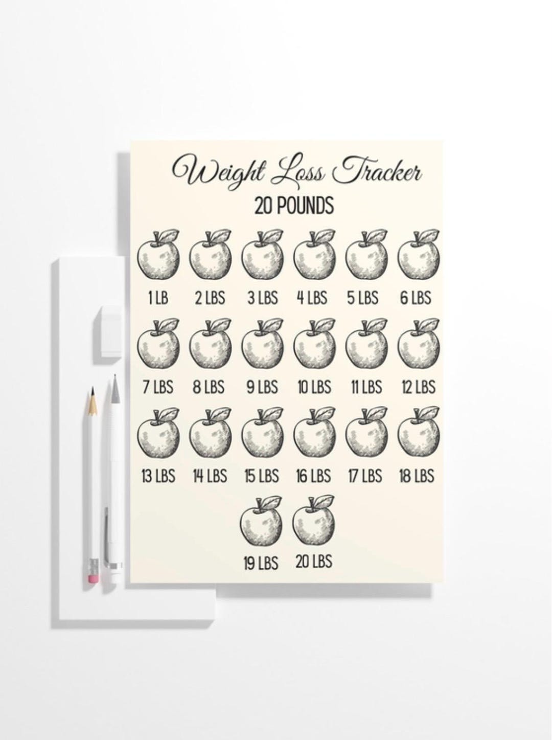 20 Pound Weight Loss Tracker Printable | Visual Motivation Chart | Goal ...