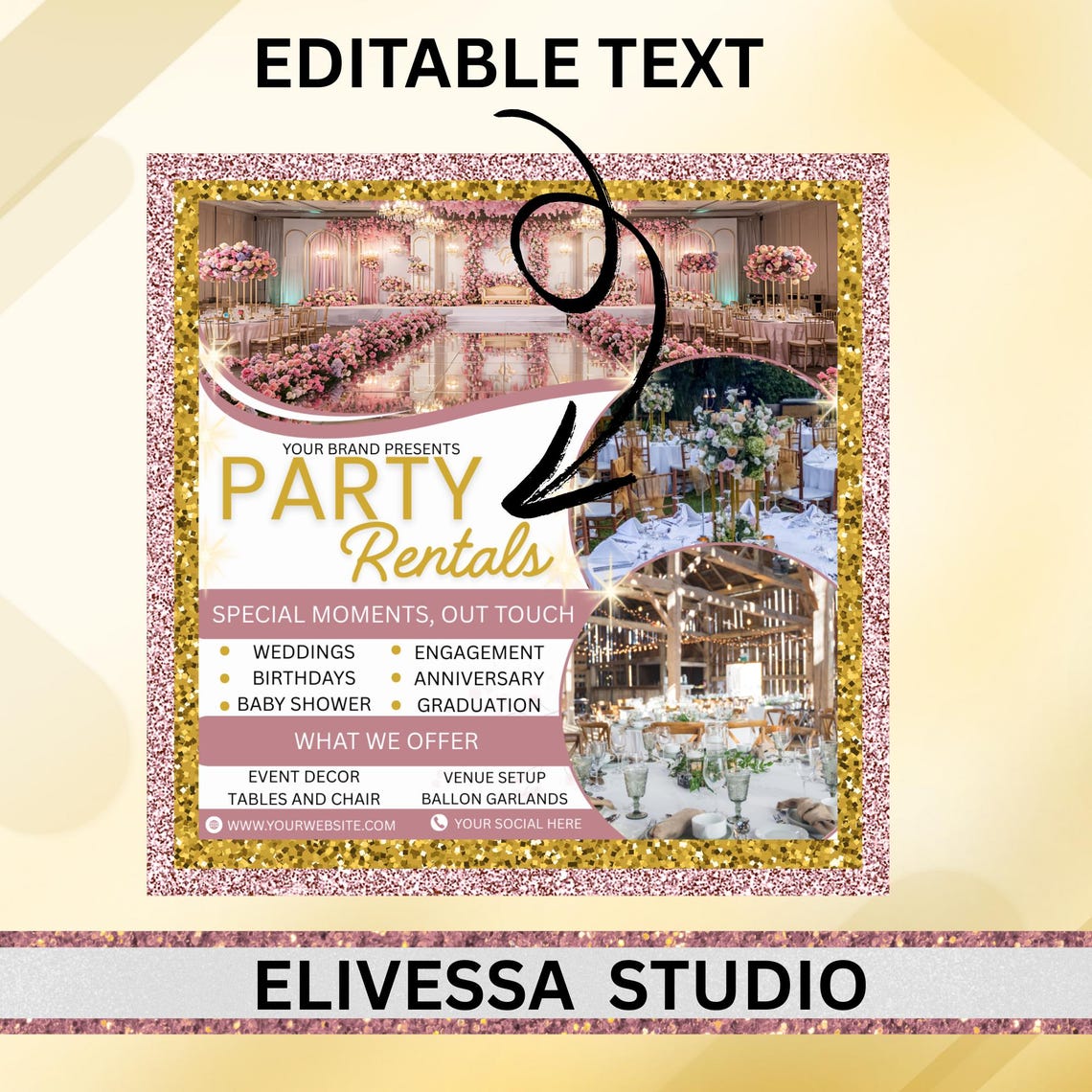 Party Rentals Flyer Template: Editable Canva Design (digital Download ...