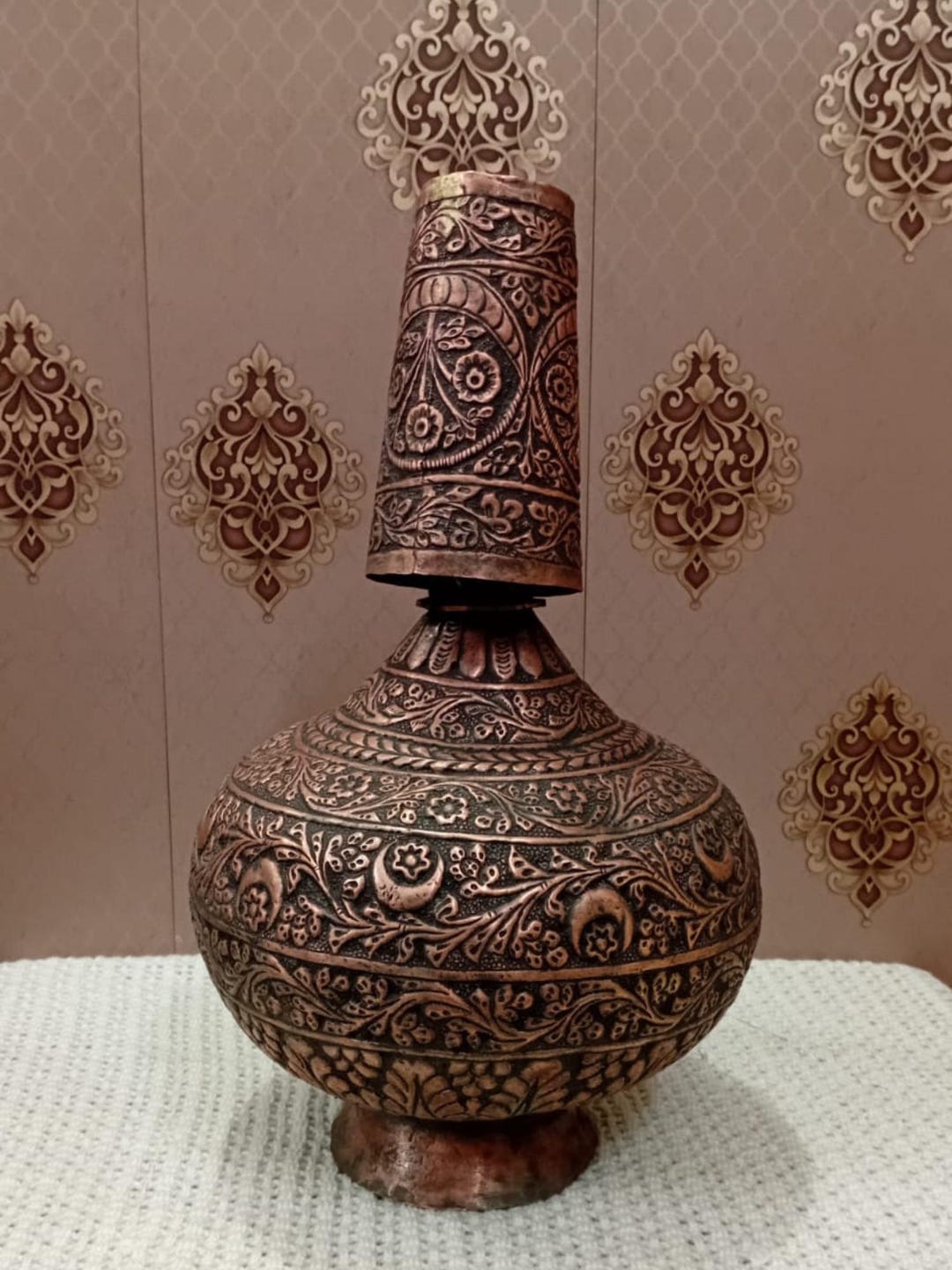 Antique Brass Mughal Surahi: Royal Indian Water Pitcher, Hand Engraved ...