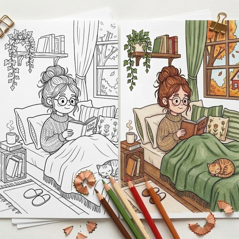 Cozy Girl Coloring Book for Adults and Teens | Cute Hygge Girl Coloring ...