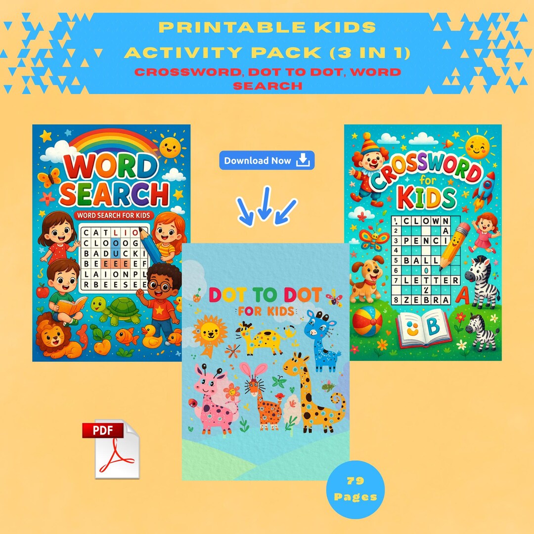 Printable Kids Activity Pack 3 in 1 | Word Search, Dot to Dot ...