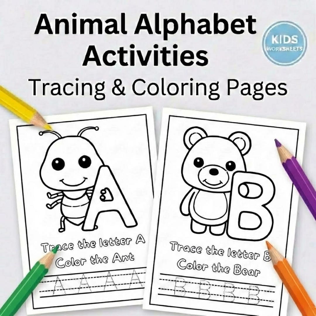Animal Alphabet Activities Tracing and Coloring Pages ABC Letter ...