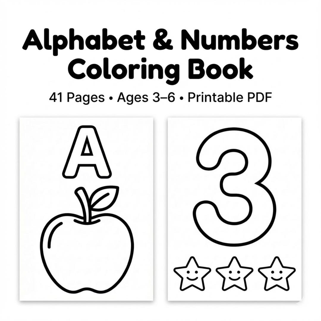 Alphabet Numbers Coloring Book Printable Kids Preschool Activity 41 ...