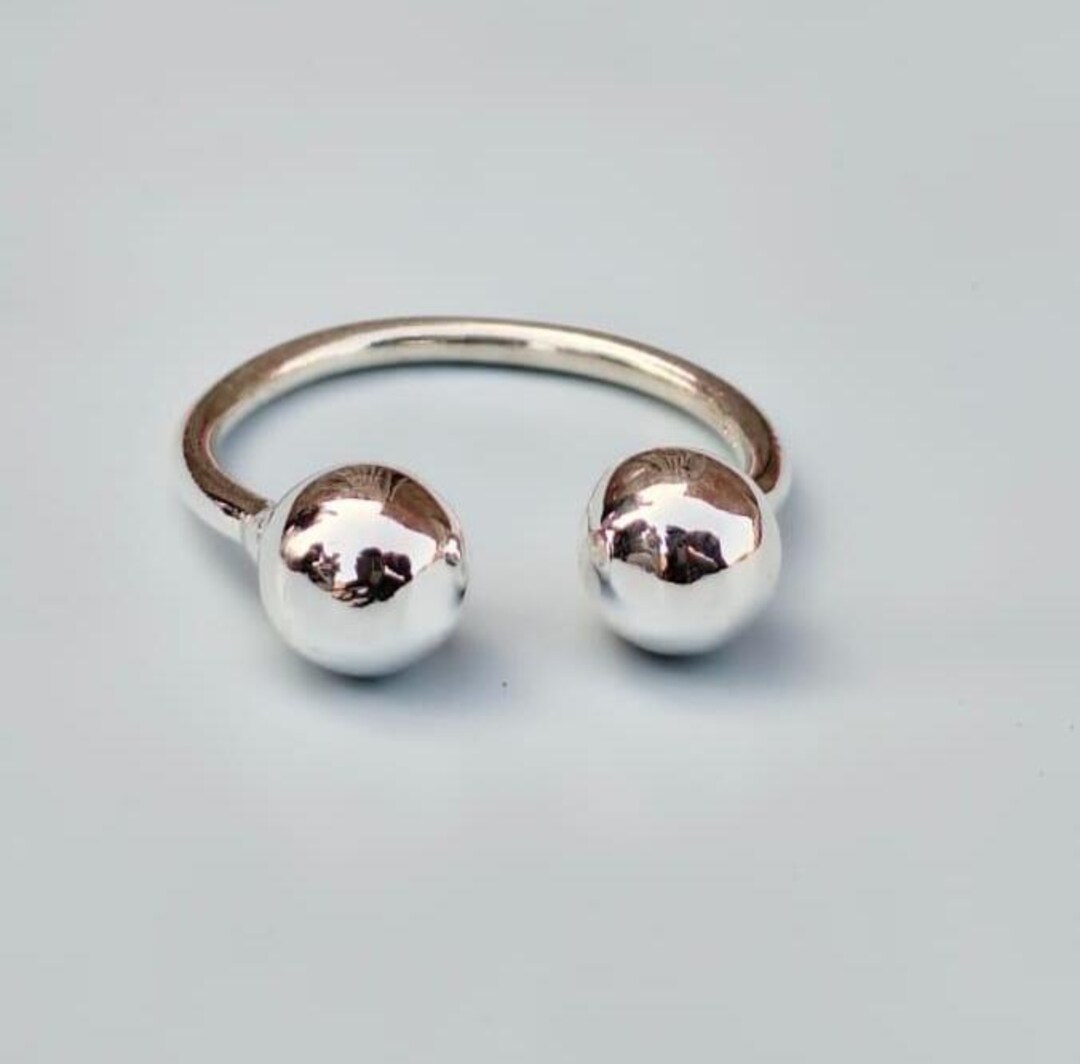 Sterling Silver Open Cuff Ring, Minimalist Double Ball Band, Adjustable ...