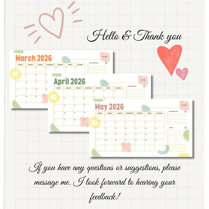2026 Monthly Calendar Printable | Planner (PDF A4/US Letter Size - Etsy