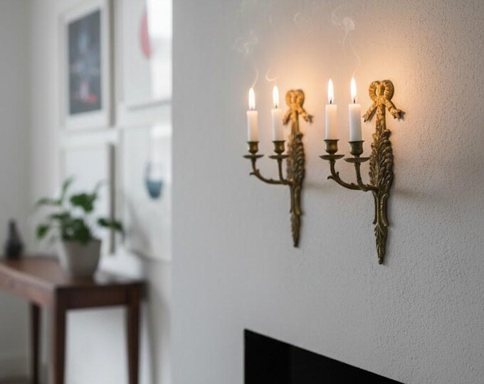 Brass Wall Sconces With Bow and Swag Motif (set of Two) - Etsy