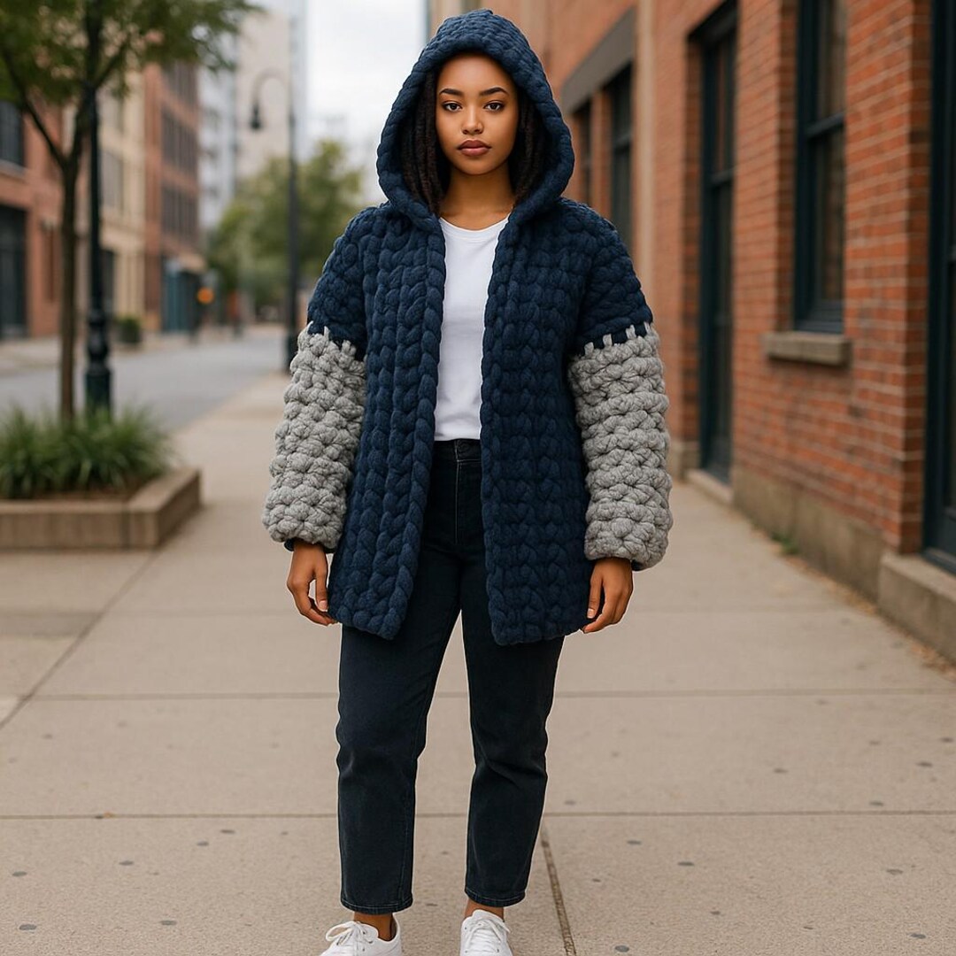 Handmade Crochet Puffer Coat: Chunky Yarn Midi Jacket - Etsy