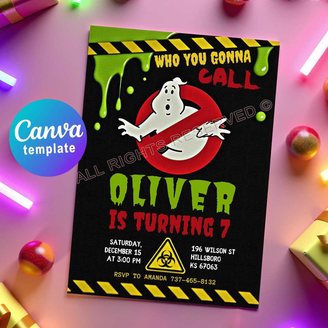 Ghostbusters Birthday Invitation – Editable Digital Canva Template for ...