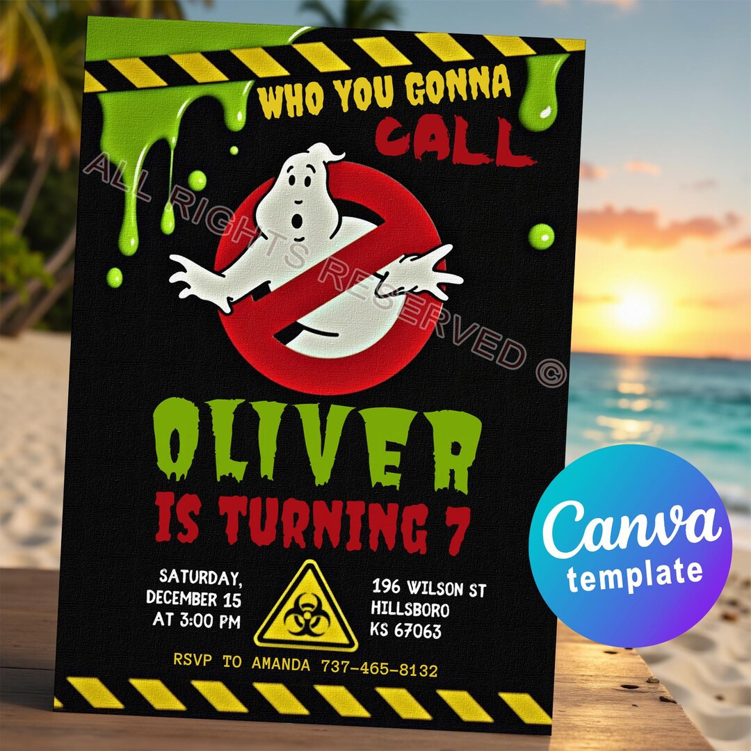 Ghostbusters Birthday Invitation – Editable Digital Canva Template for ...
