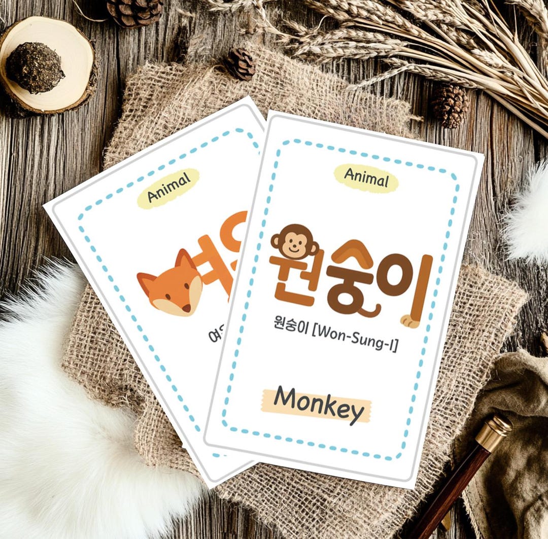 Korean Alphabet Hangul Typography Flashcards – 100 Printable Words for ...