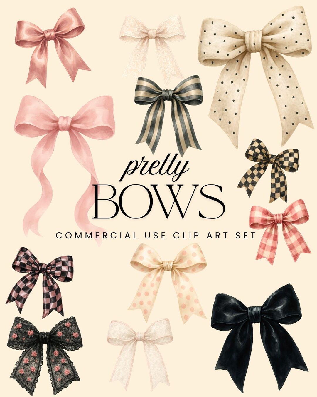 Pretty Bows Clipart: Watercolor PNG Graphics -digital Download - Etsy