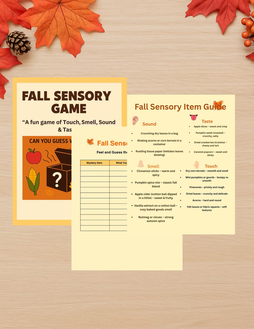 Fall Sensory Game: Printable Autumn Activity for Kids (PDF Download) - Etsy