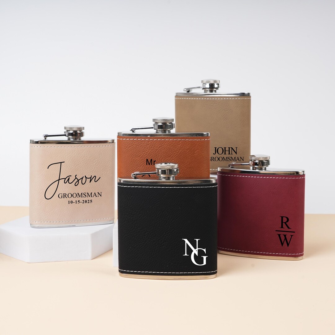 Personalized Leather Flask for Men/ Groomsmen Gifts/ Leather Hip Flask ...