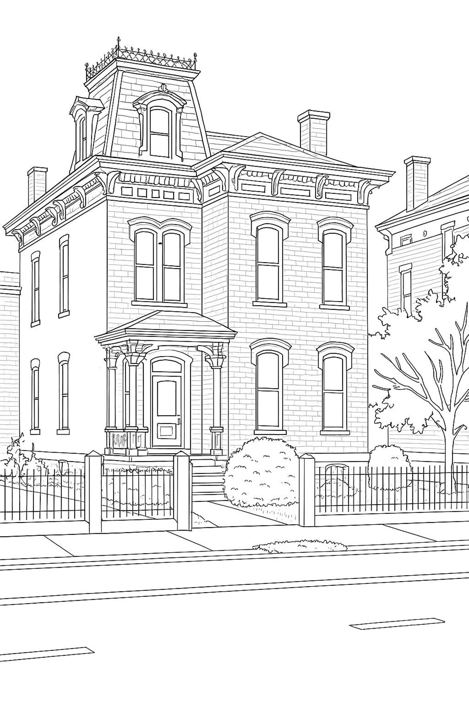 Architecture Coloring Pages Houses Vintage Antique Victorian - Etsy