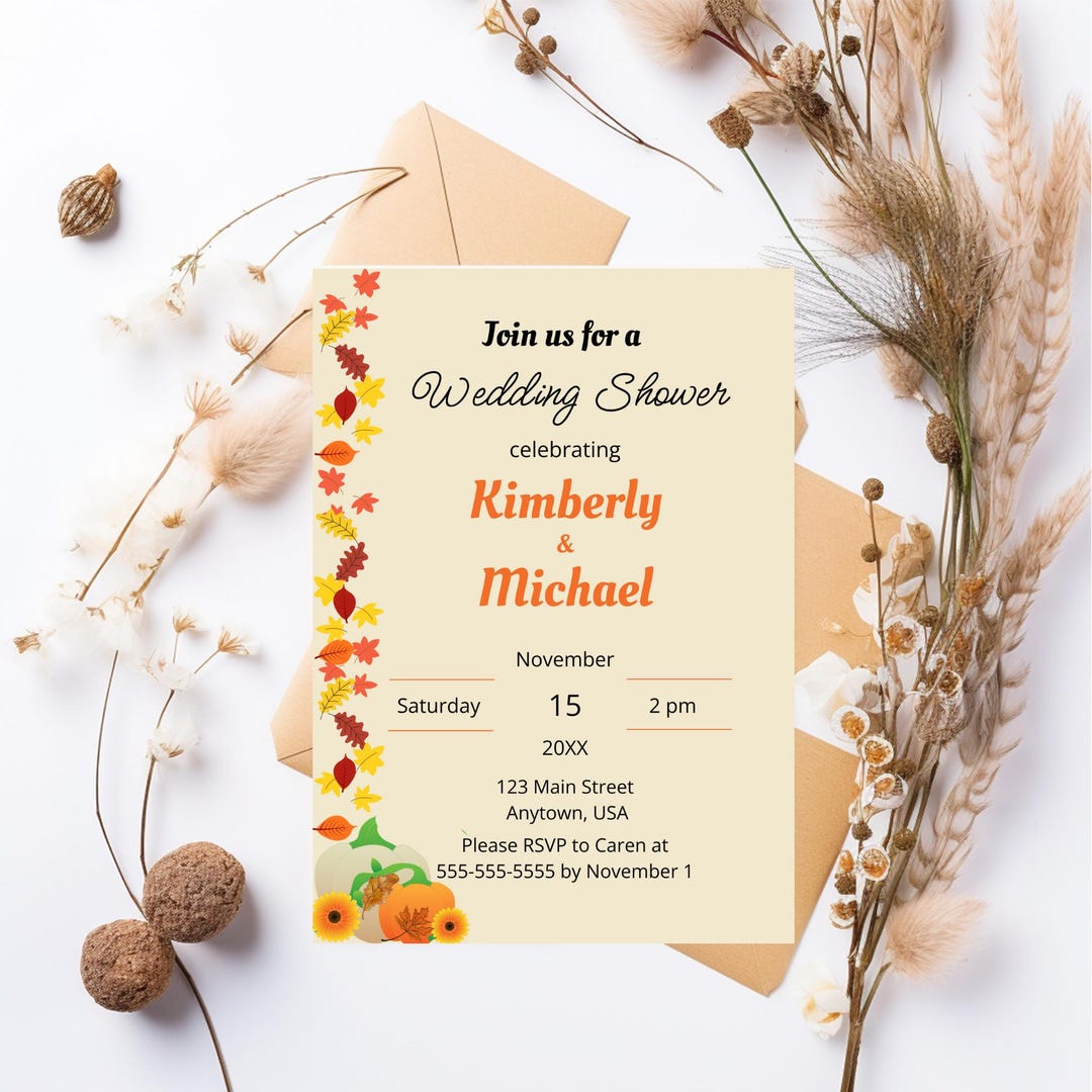 Fall Wedding Shower Invitation: Editable Autumn Template (digital ...