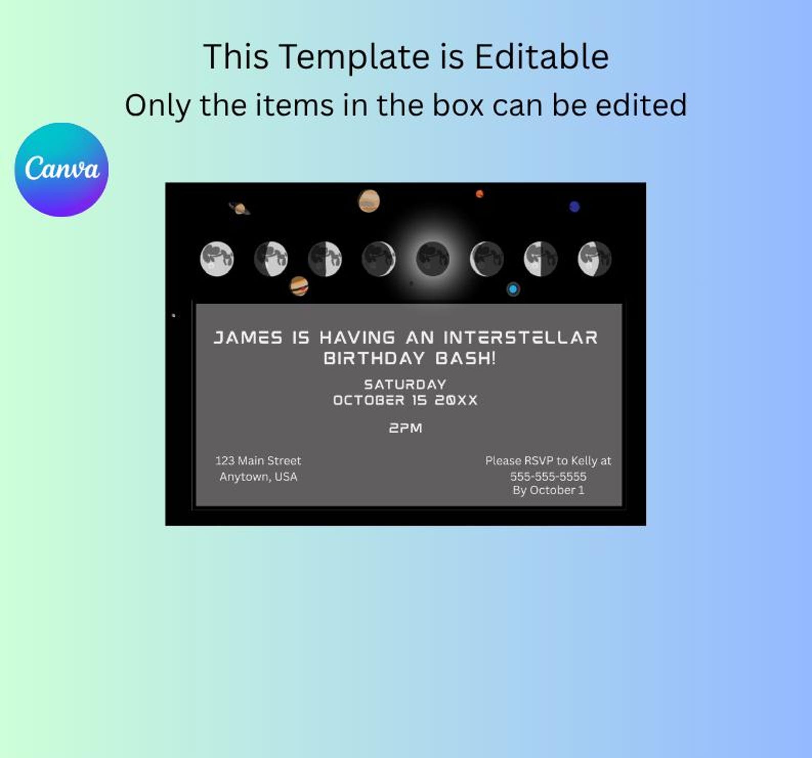 Phases of the Moon Birthday Invitation: Editable Canva Template ...