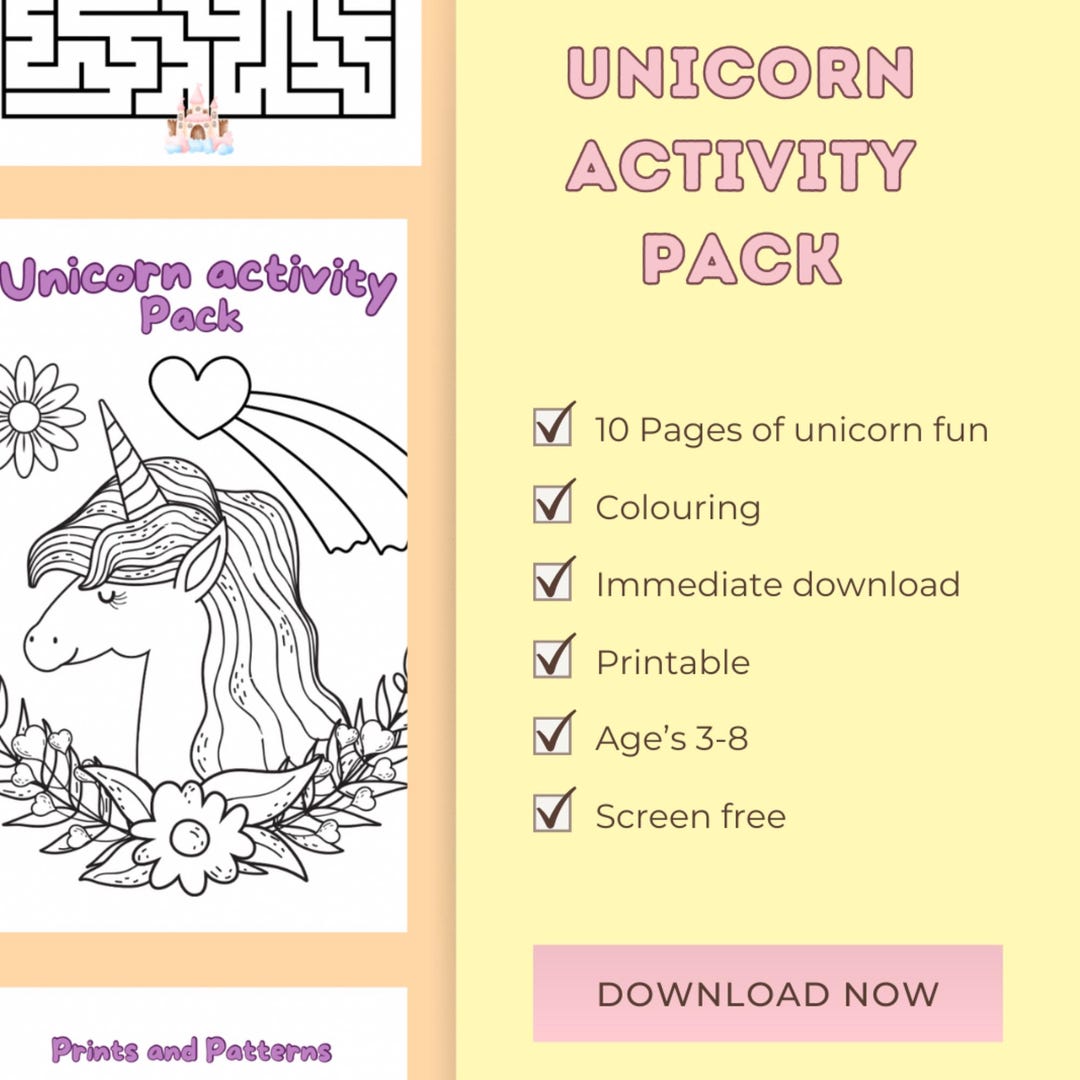 Unicorn Activity Pack Printable | Colouring Pages, Puzzles & Games for ...