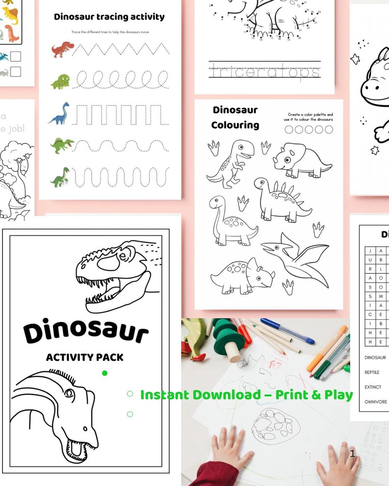 Dinosaur Activity Pack Printable | Colouring Pages, Mazes & Games for ...