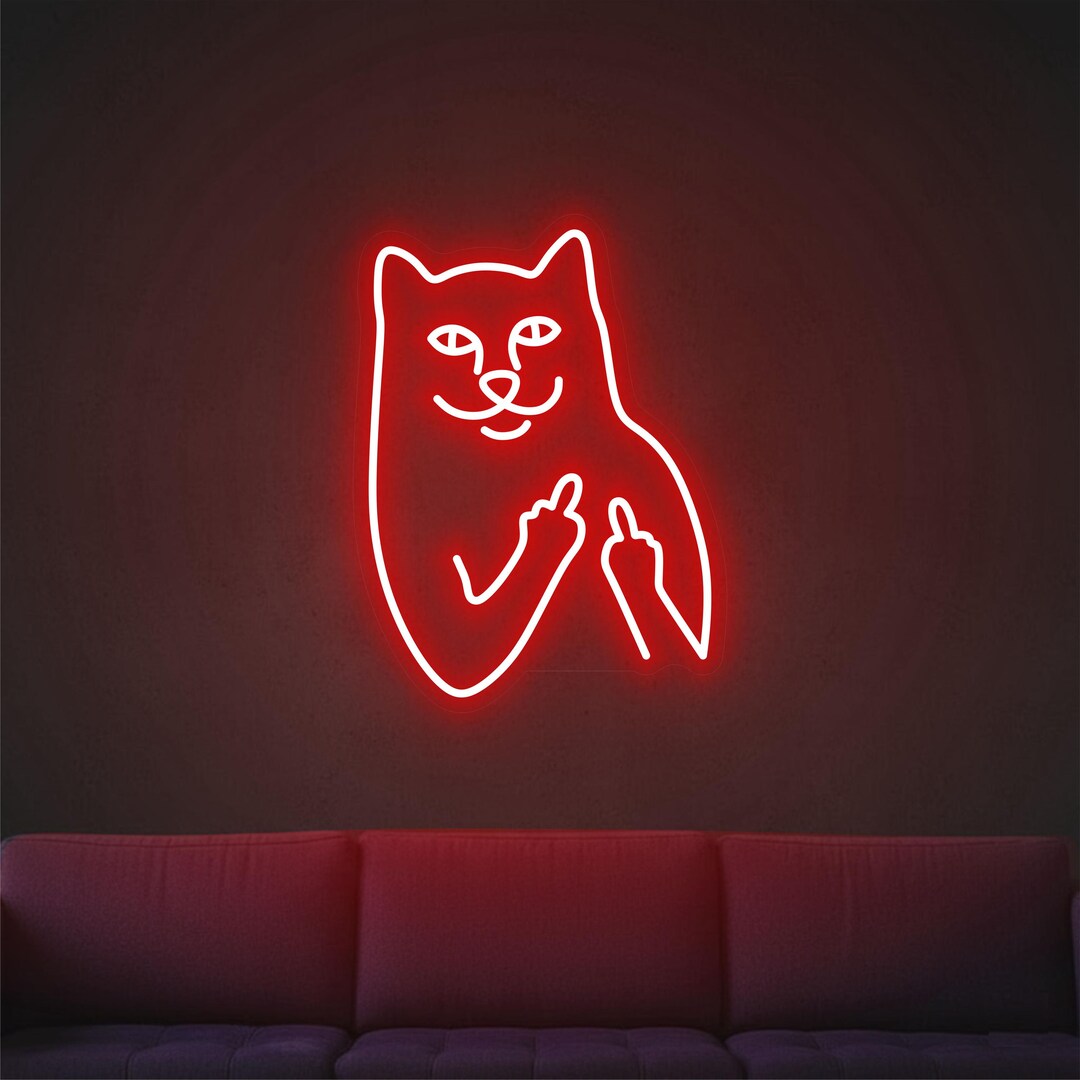 Middle Finger Cat Neon Sign, Funny Bad Cat LED Wall Art, Lord Nermal ...