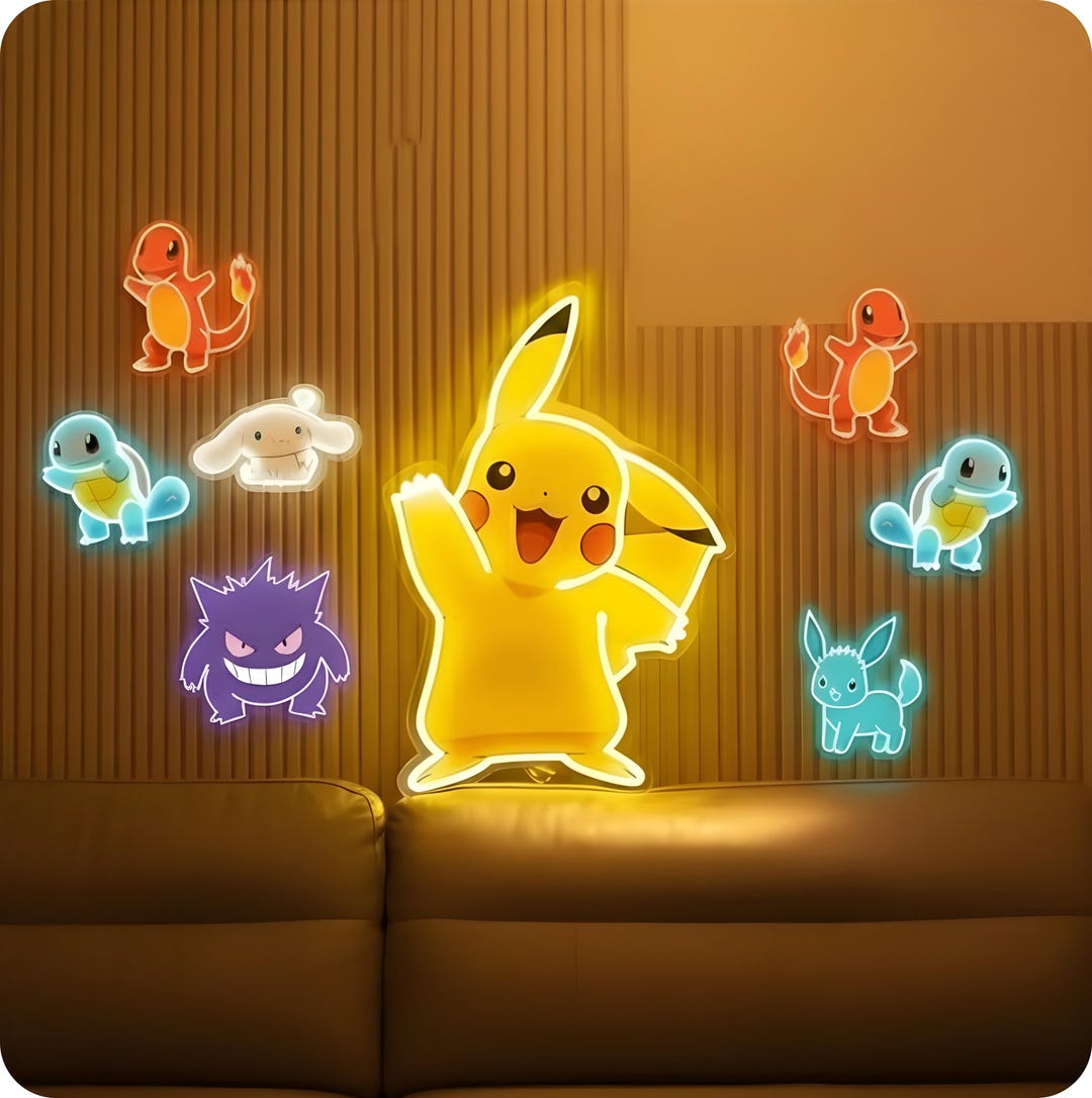 Custom Pikachu LED Neon Sign, Personalized Pokémon Wall Light, Kids ...
