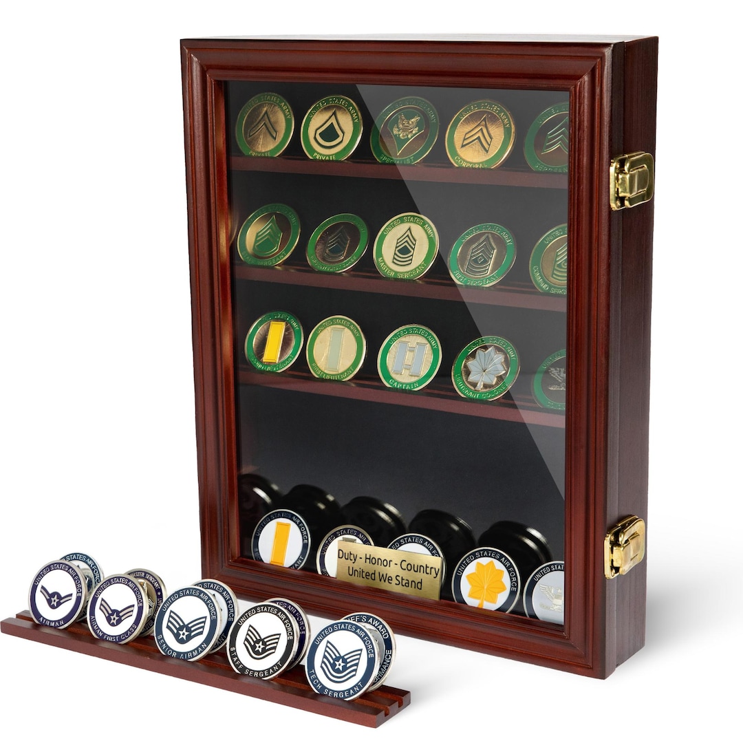 30 Coin Display Case With Custom Name Plate | Oak or Cherry ...