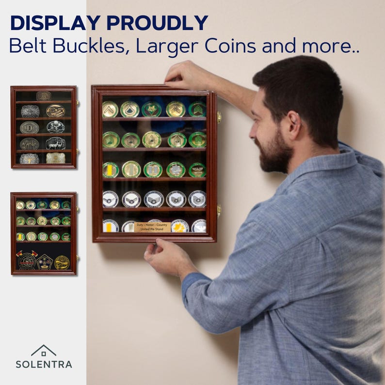 30 Coin Display Case With Custom Name Plate | Oak or Cherry ...