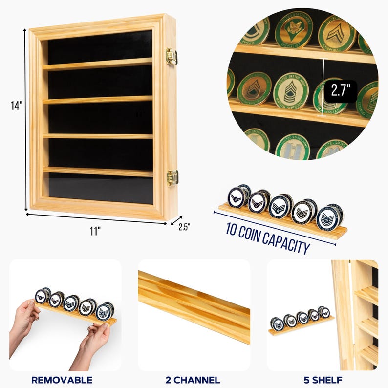 30 Coin Display Case With Custom Name Plate | Oak or Cherry ...