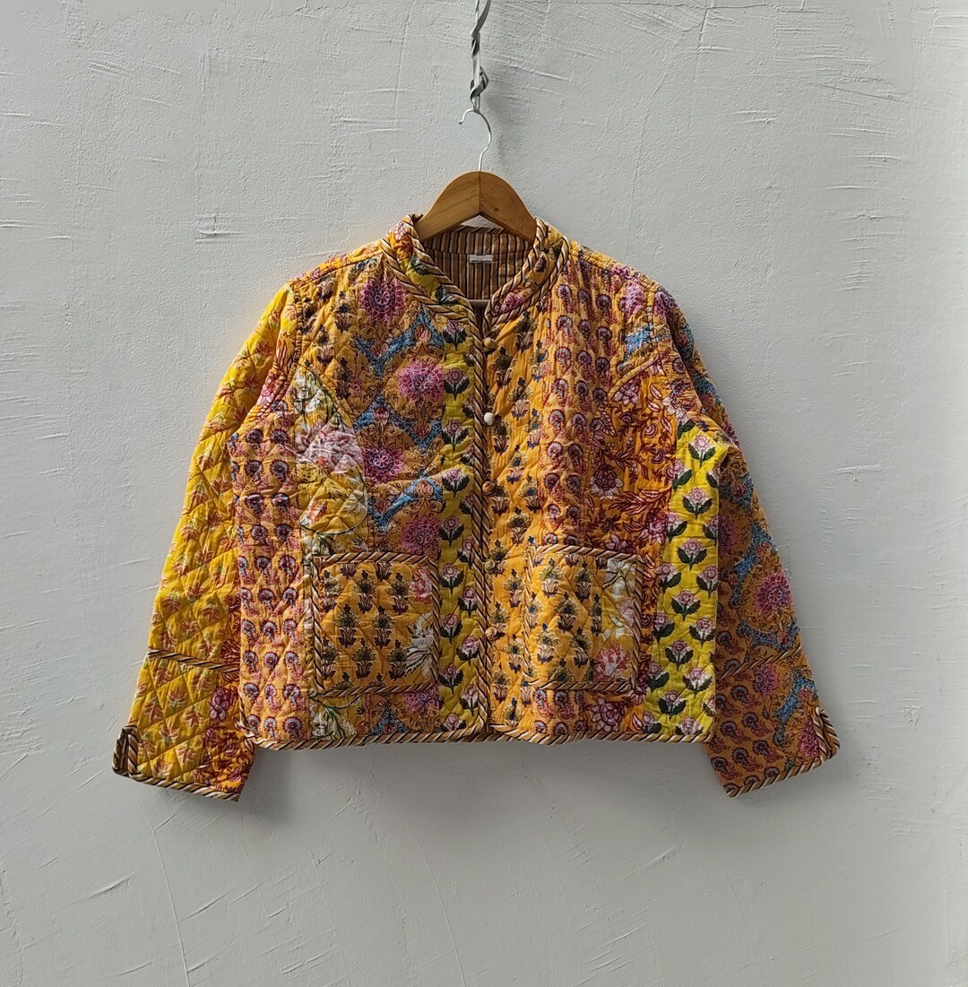 Yellow Cotton Quilted Jacket for Women | Minimalist Lightweight Padded ...