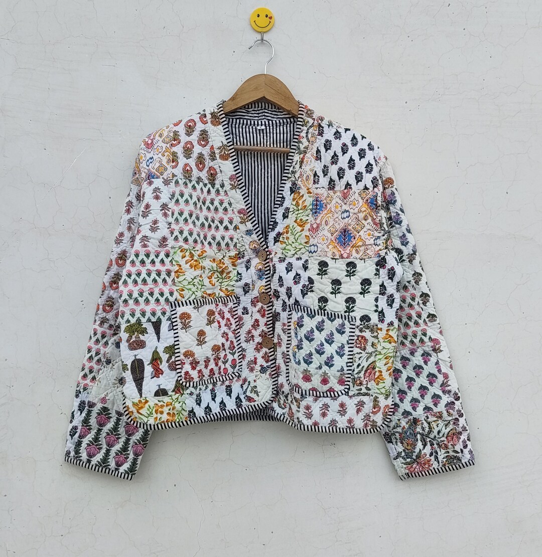 Handmade Block Print Quilted Jacket | Reversible Boho Cotton Coat - Etsy
