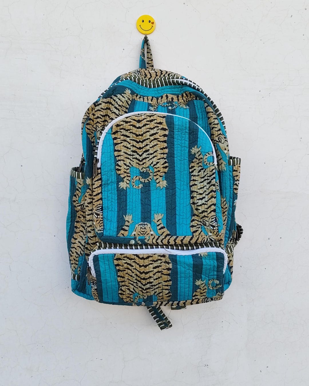Handmade Indian Cotton Quilted Backpack: Tiger Print Boho Travel Bag - Etsy