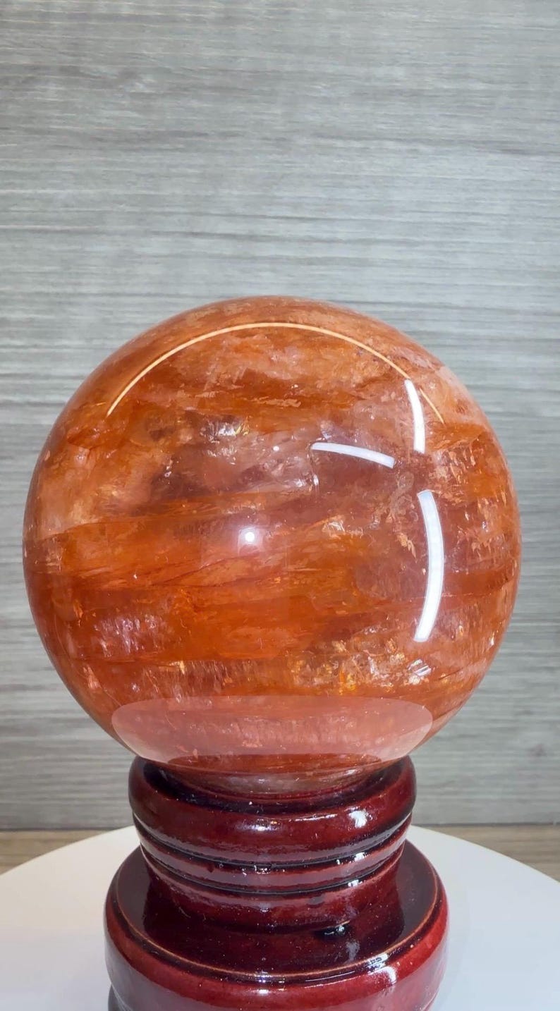 Natural Brazilian Red Hematoid Quartz Sphere • Fire Quartz Crystal Ball ...