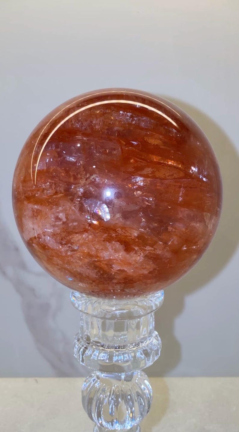 Natural Brazilian Red Hematoid Quartz Sphere • Fire Quartz Crystal Ball ...