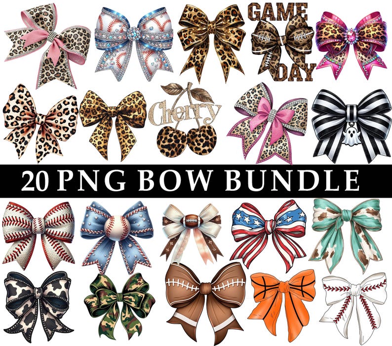 Coquette Sports Bow PNG Bundle: Watercolor Ribbon Clipart (digital File ...