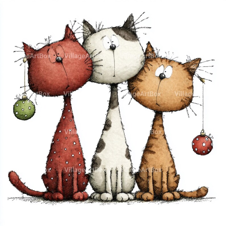 Watercolor Christmas Cats Clipart: Whimsical Holiday PNG Bundle ...