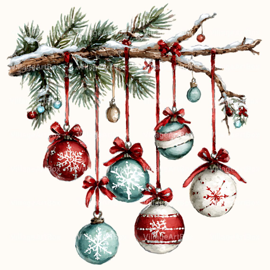 Christmas Watercolor Decor Clipart, Christmas Hanging, Printable PNG ...